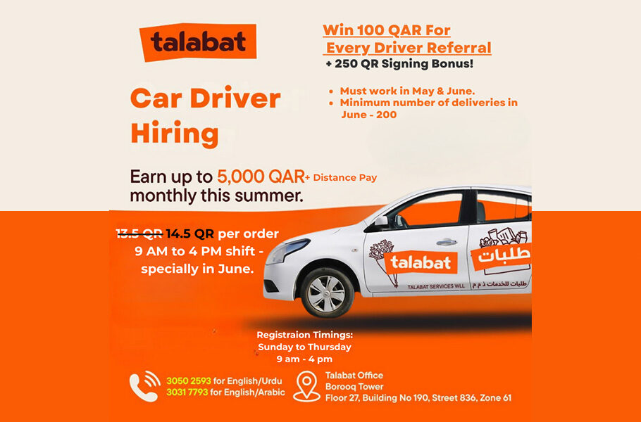 ILoveQatar.net | Job opening: talabat is hiring car drivers [Earn up to ...