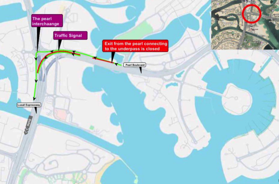 ILoveQatar.net | Temporary underpass exit lane closure from The Pearl ...